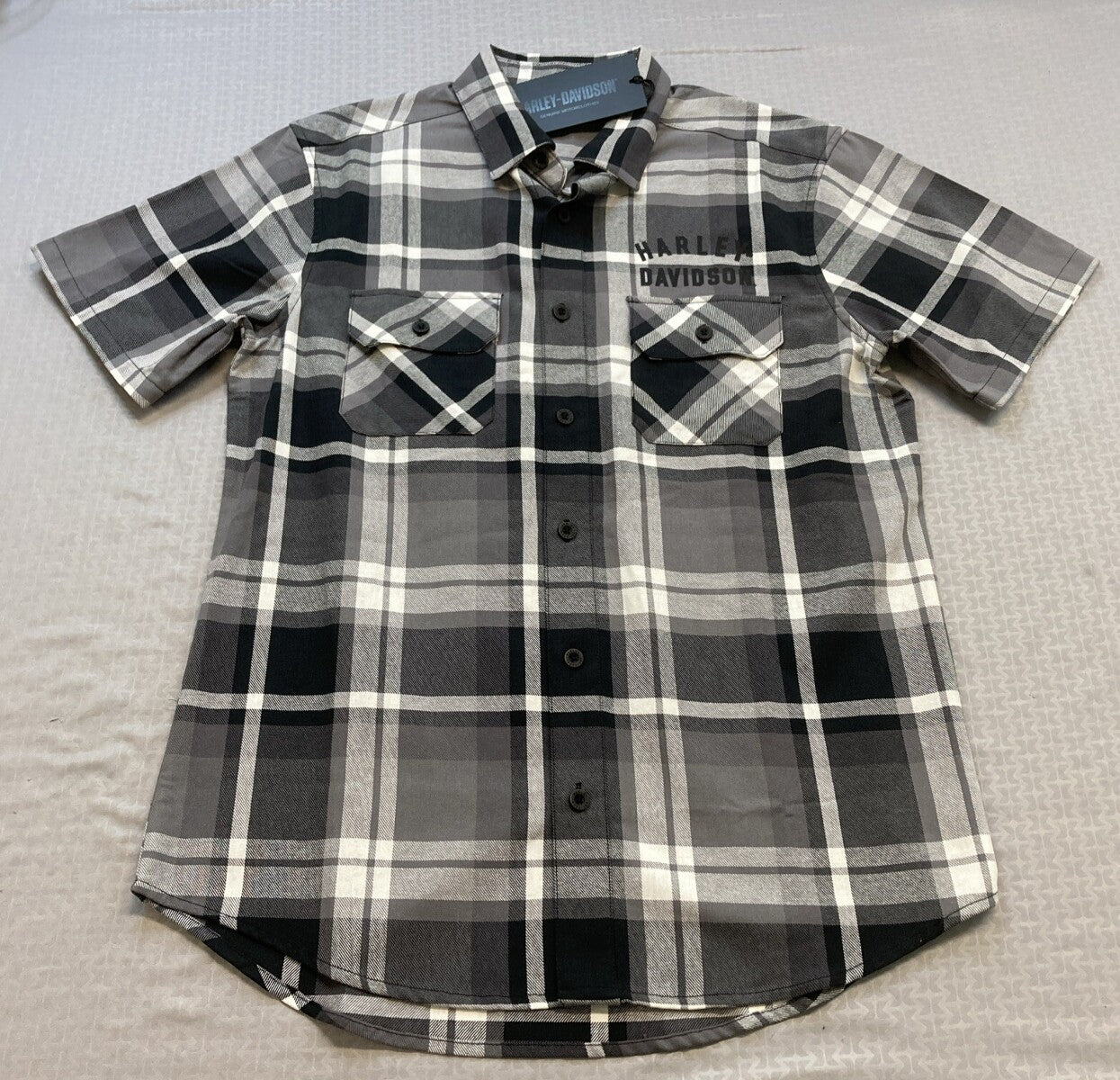 NEW GENUINE HARLEY DAVIDSON 96159-23VM MEN'S MED SHIRT WOVEN NEUTRAL P ...