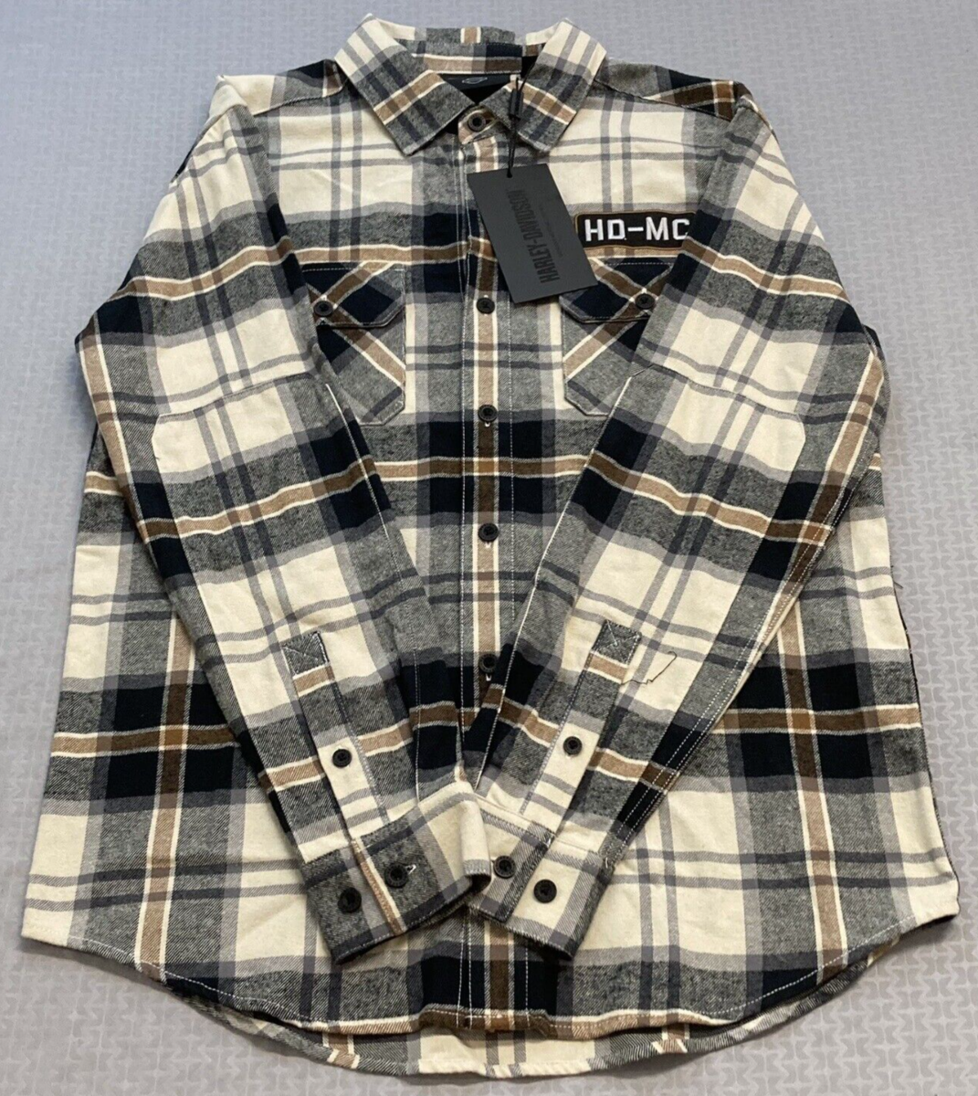 NEW GENUINE HARLEY DAVIDSON 96383-23VM MEN'S MED SHIRT WOVEN BROWN PLA ...